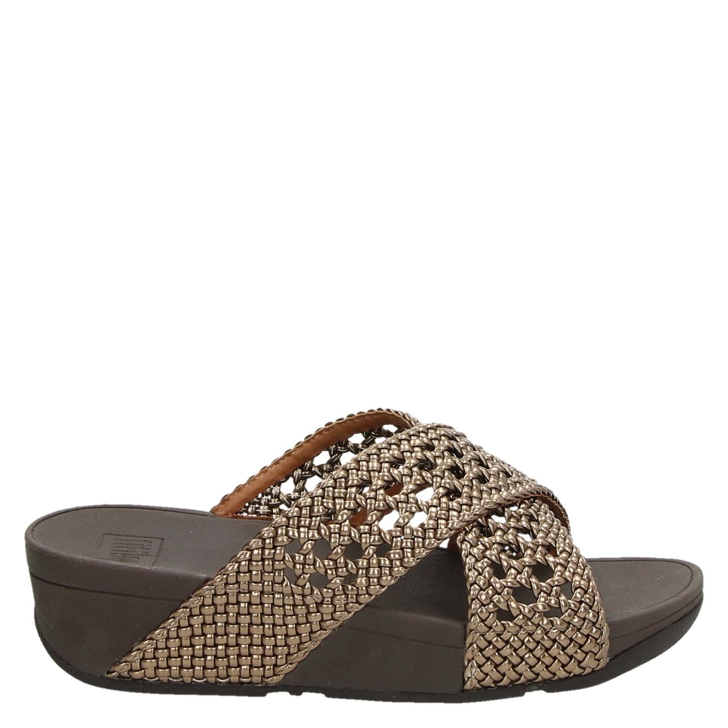 Fitflop Lulu Wicker Slide - Slippers voor dames - Brons - Shoemixx.nl