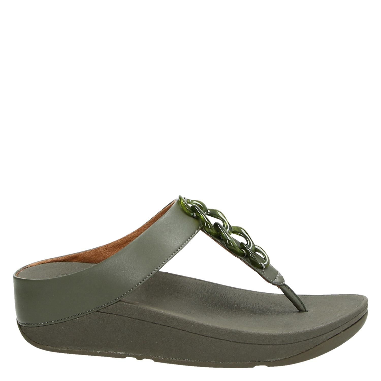 Fitflop Fino Tortoiseshell - Slippers voor dames - Groen - Shoemixx.nl
